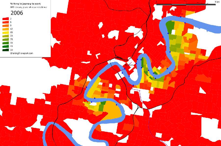 Spatial changes in Brisbane journey to work 2006-2011 | Charting Transport