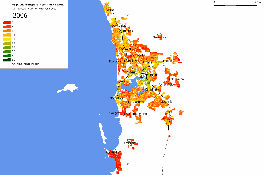 Spatial changes in Perth journey to work 2006-2011 | Charting Transport
