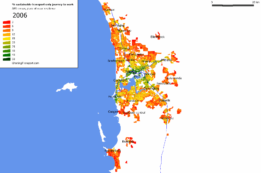 Spatial changes in Perth journey to work 2006-2011 | Charting Transport