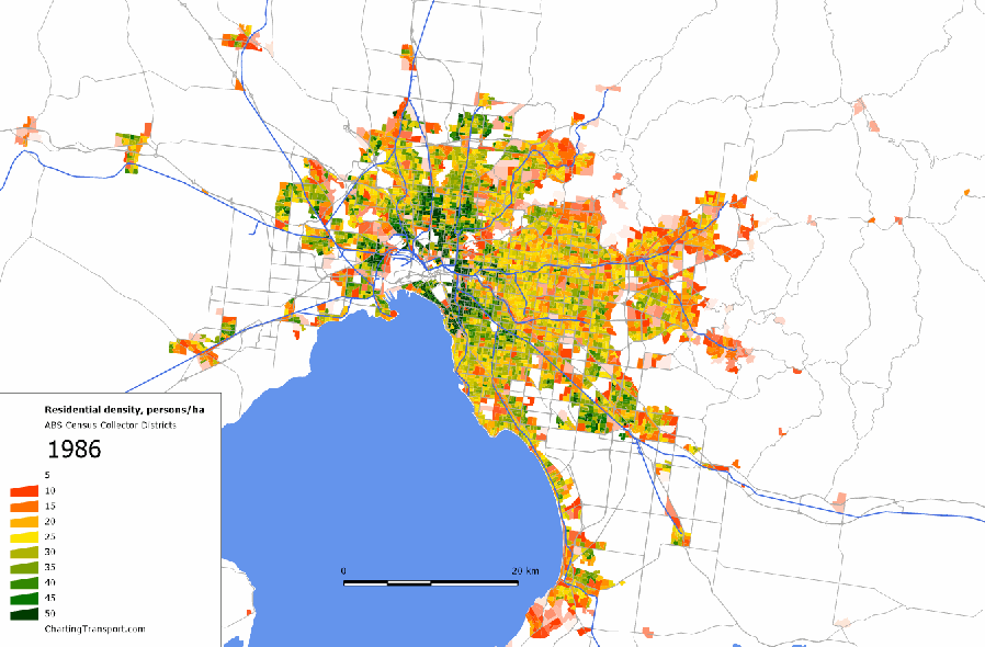 The growth of Melbourne 1986-2011, animated | Charting Transport