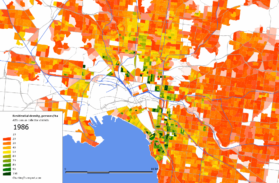 The growth of Melbourne 1986-2011, animated | Charting Transport