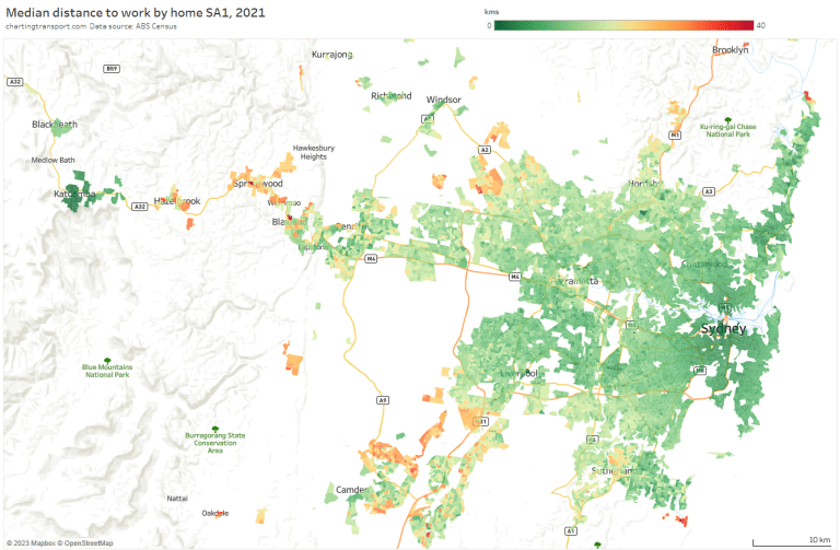 How do commuting distances vary across Australian cities? | Charting ...