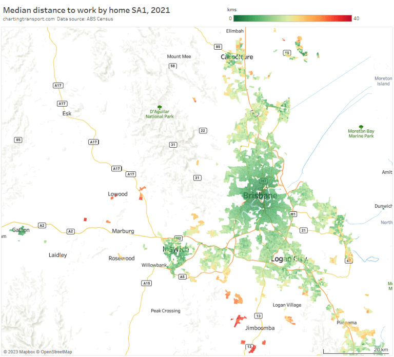 How do commuting distances vary across Australian cities? | Charting ...