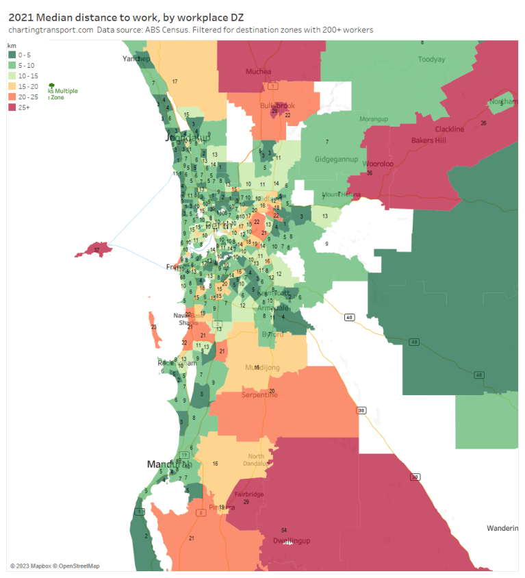 How do commuting distances vary across Australian cities? | Charting ...
