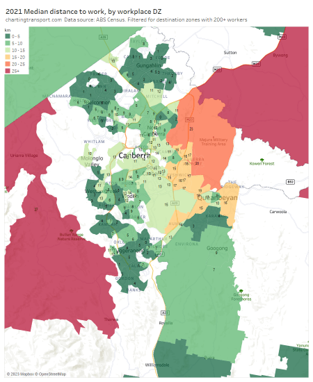 How do commuting distances vary across Australian cities? | Charting ...